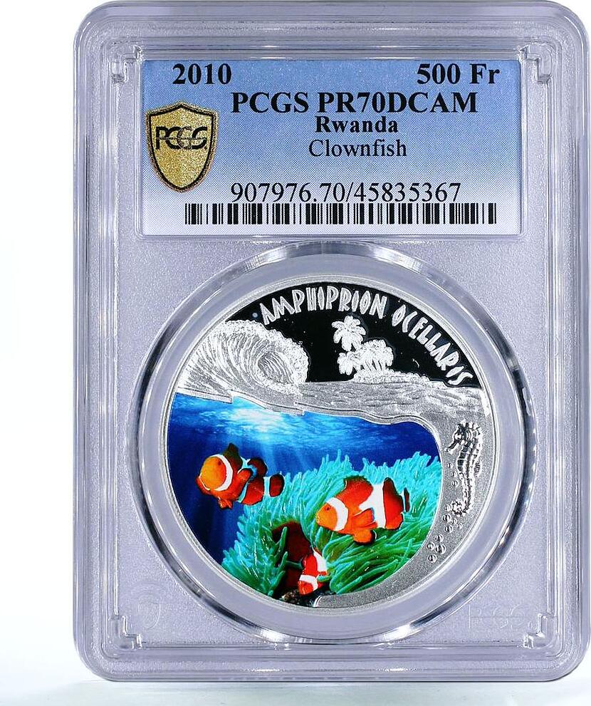 Rwanda 500 francs Marine Life Ocean Clownfish Fauna PR70 PCGS silver ...