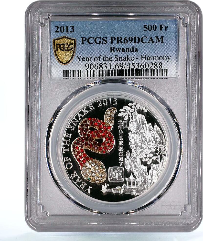 Rwanda 500 francs Lunar Year of the Snake Harmony PR69 PCGS silver coin ...