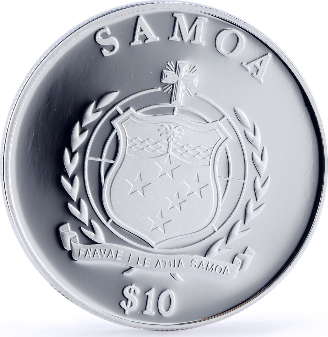 Samoa 10 dollars 4th Commandment Honor Father and Mother gilded silver ...