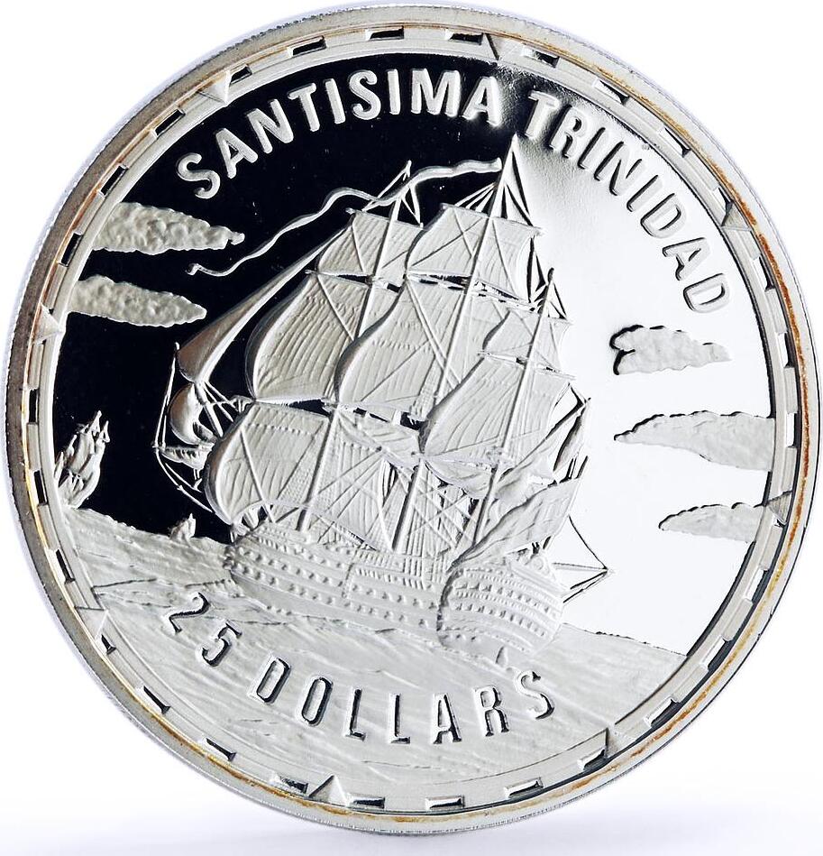 Solomon Islands 25 dollars Seafaring Santisima Trinidad Ship silver ...