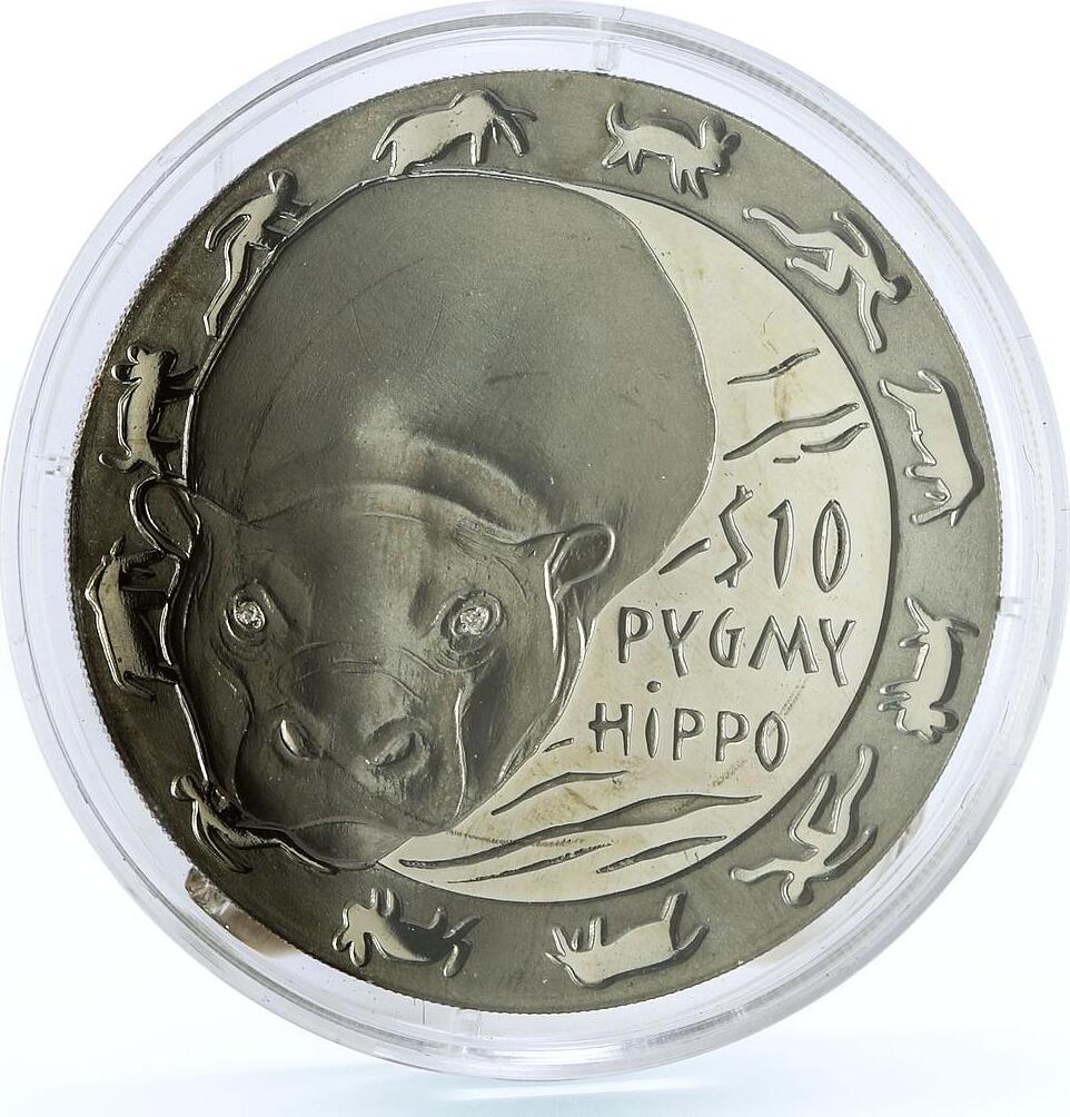 Sierra Leone 10 dollars Nocturnal Animals series Pygmy Hippo silver ...