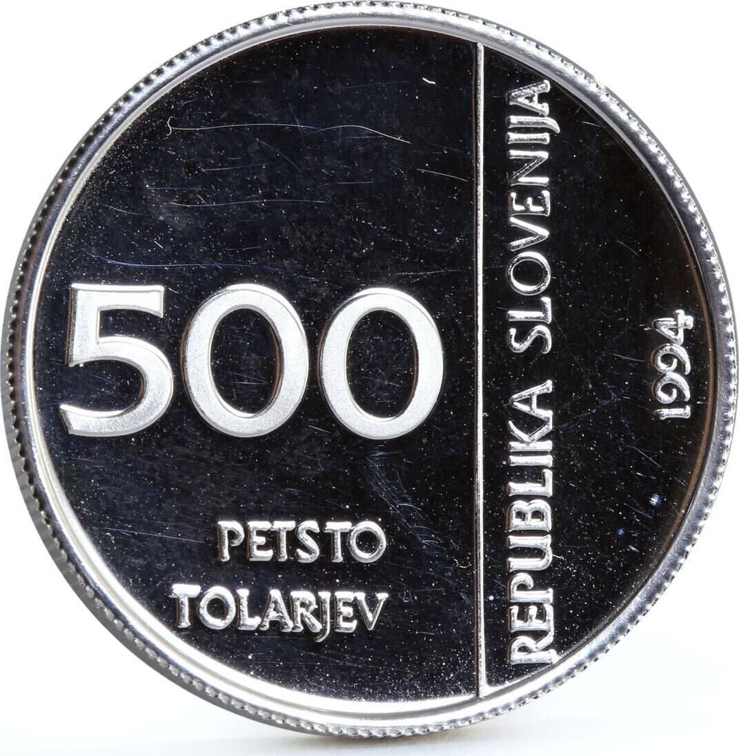 Slovenia 500 tolarjev National Monetary Institute Leaf Emblem silver coin 1994 Proof | MA-Shops
