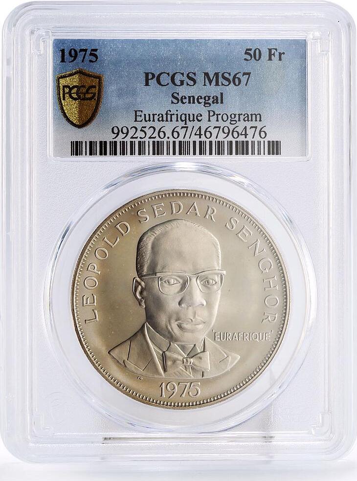 Senegal 50 francs Eurafrique Program Leopold Senghor MS67 PCGS silver ...