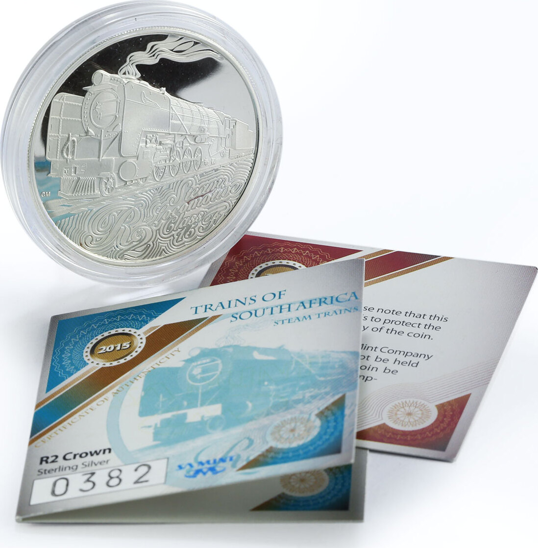 South Africa 2 rand Trains Railways Steam Locomotive Class 15F silver coin 2015 Proof | MA-Shops