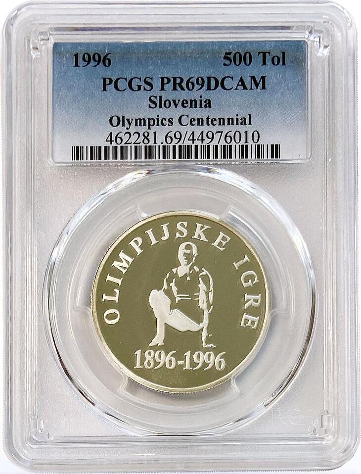 Slovenia 500 tolarjev Olympic Centennial Gymnastics PR69 PCGS silver coin 1996 Proof | MA-Shops