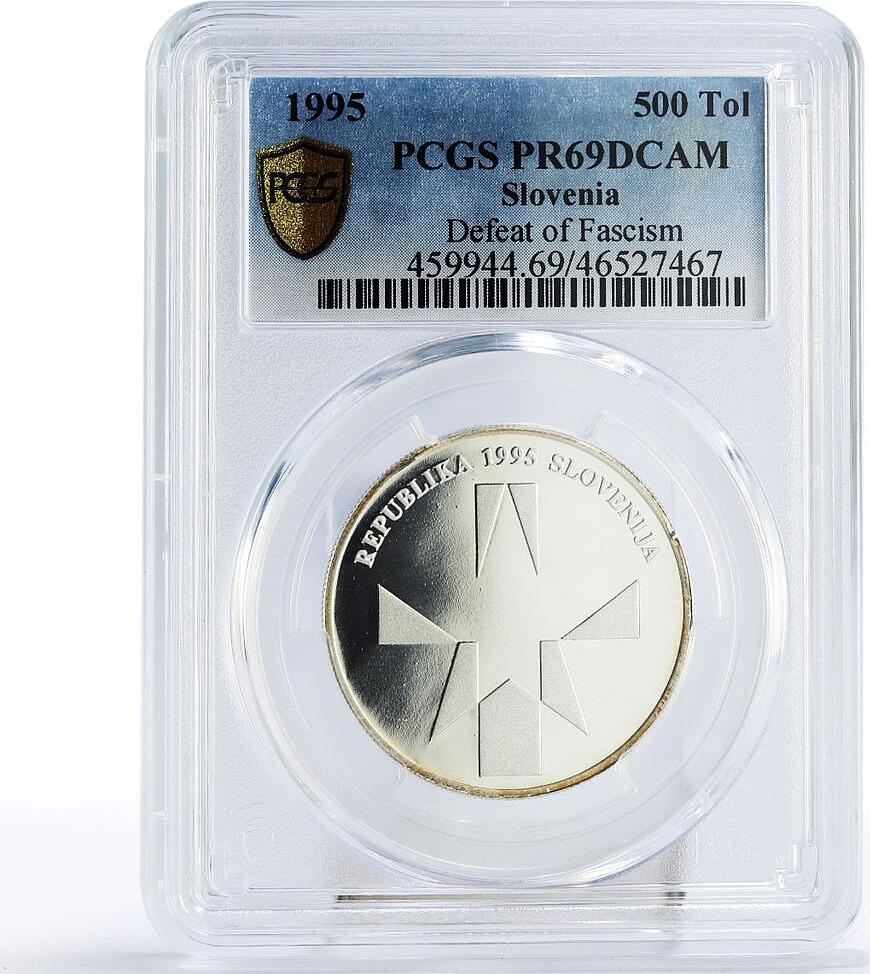 Slovenia 500 tolarjev Anniversary of Defeating Fascism PR69 PCGS Ag coin 1995 Proof | MA-Shops