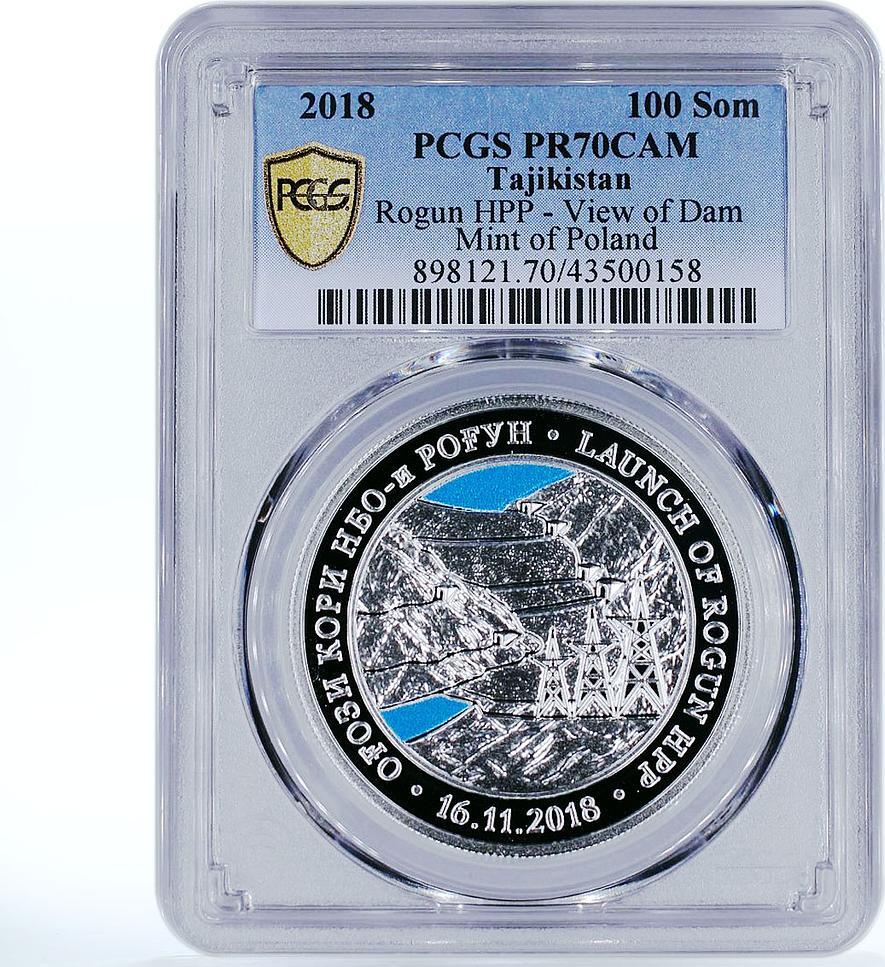Tajikistan 100 somoni Launch Rogun HPP View of Dam Mint Poland PR70 ...