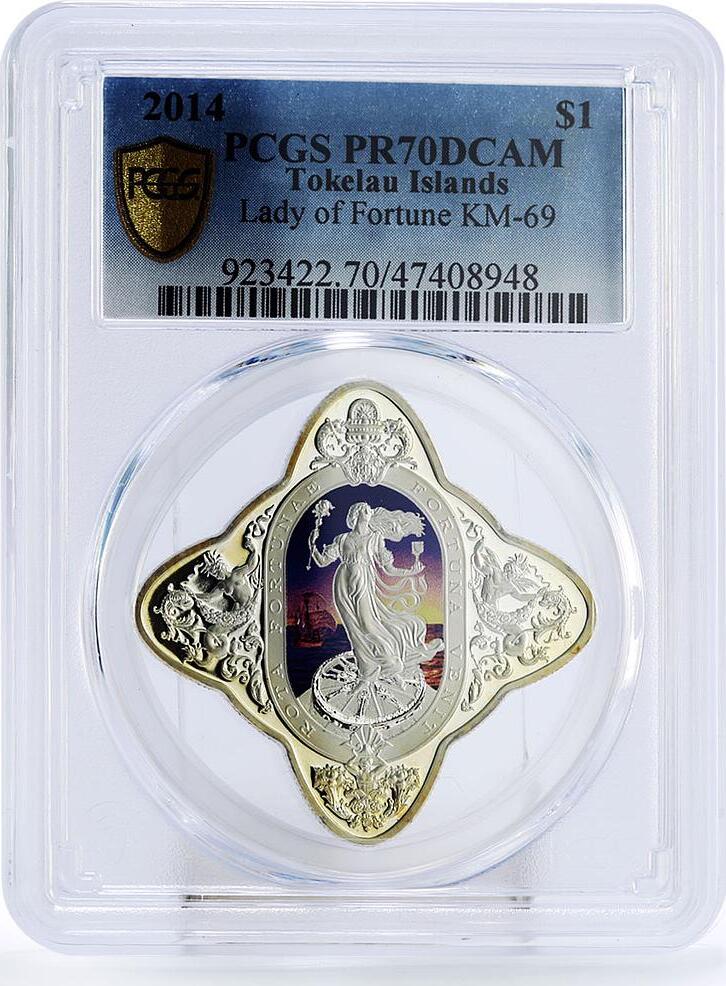 Tokelau 1 dollar Mythology Lady of Fortune Ship Clipper PR70 PCGS Ag ...