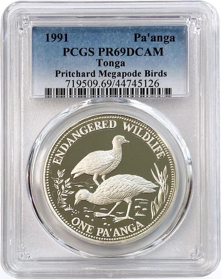 Tonga 1 paanga Pritchard Megapode Birds Fauna PR69 PCGS silver coin ...