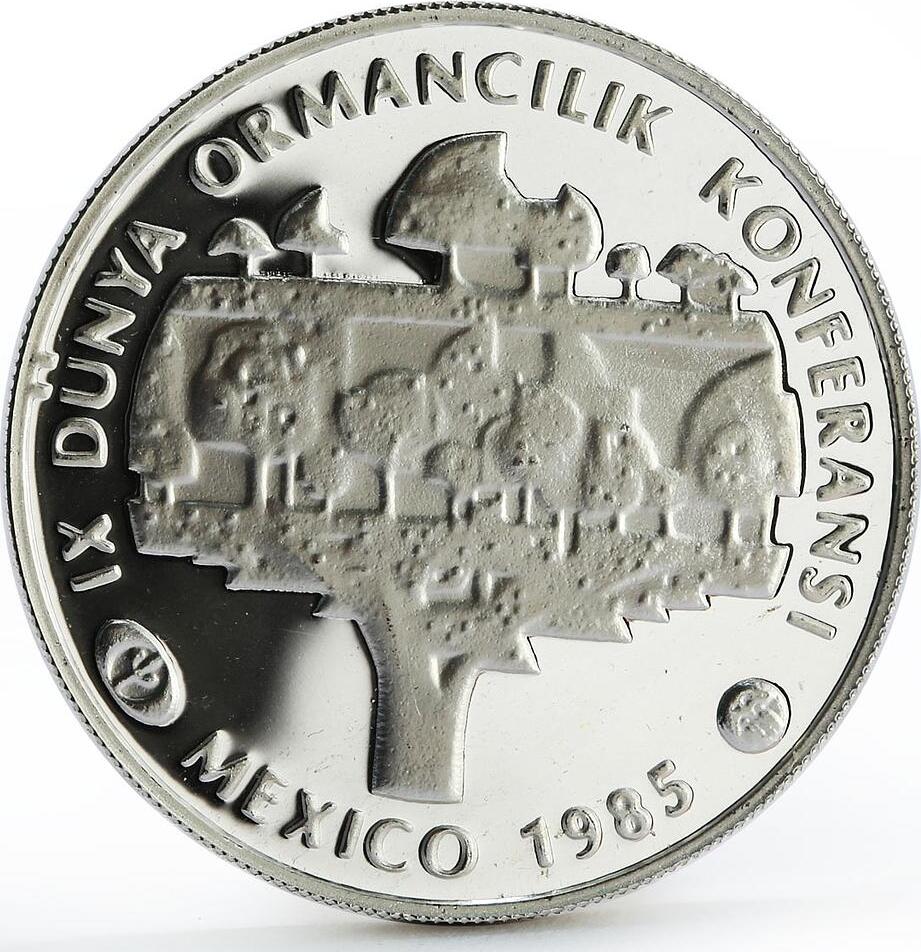 Turkey 5000 lira World Forestry Conference in Mexico Trees silver coin ...