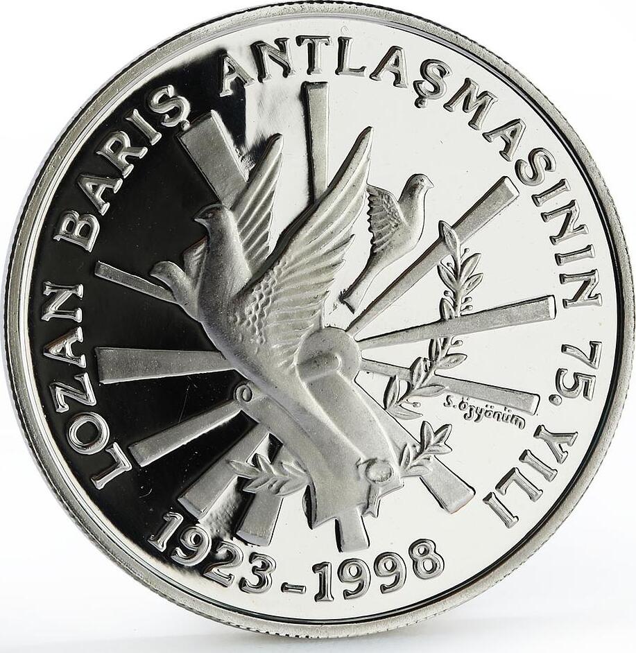 Turkey 2500000 lira 75 Years of the Republic Doves Birds proof silver ...
