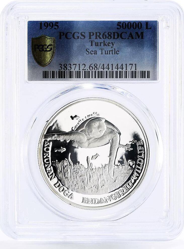 Turkey 50000 lira Endangered Widlife Sea Turtle PR68 PCGS silver coin ...