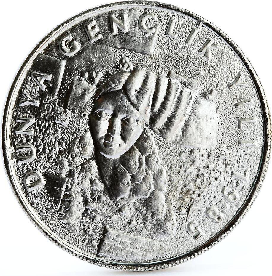 Turkey 5000 lira International Youth Year Female Figure proof silver ...