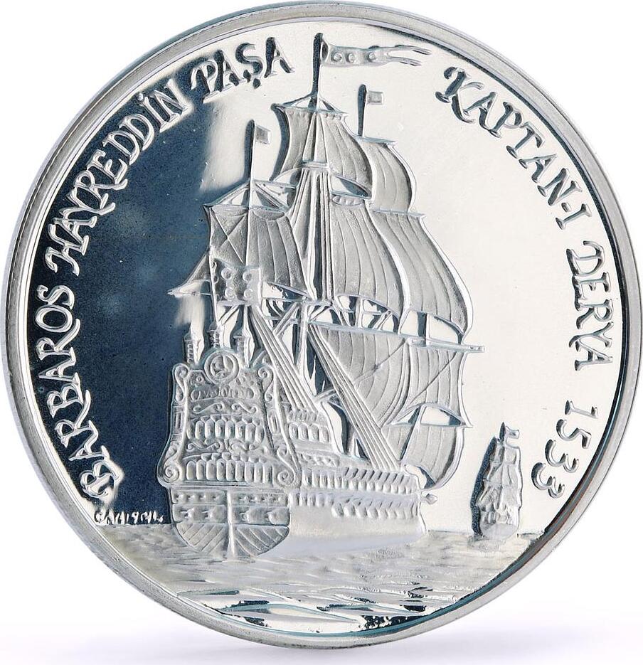 Turkey 15000000 lira Seafaring Barbaros Hayreddin Ship Clipper silver ...