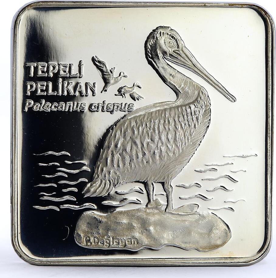 Turkey 7500000 lira Endangered Wildlife Pelican Bird Fauna silver coin ...