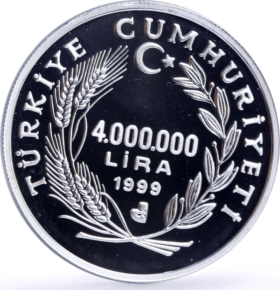 Turkey 4000000 lira Ataturk in Samsun Ship Steamship proof silver coin ...