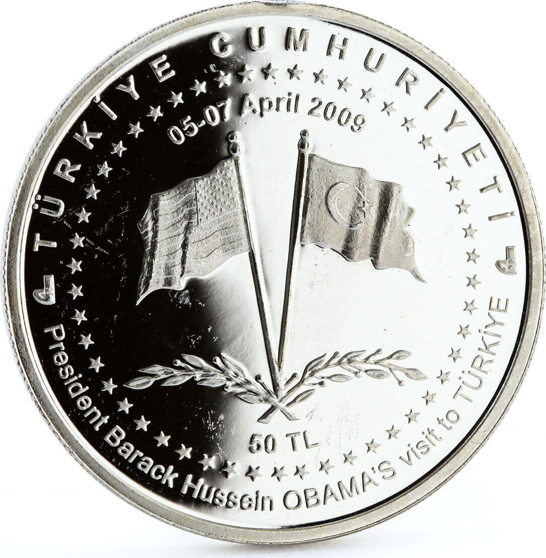 Turkey 50 lira Visit of American President Barack Obama proof silver ...