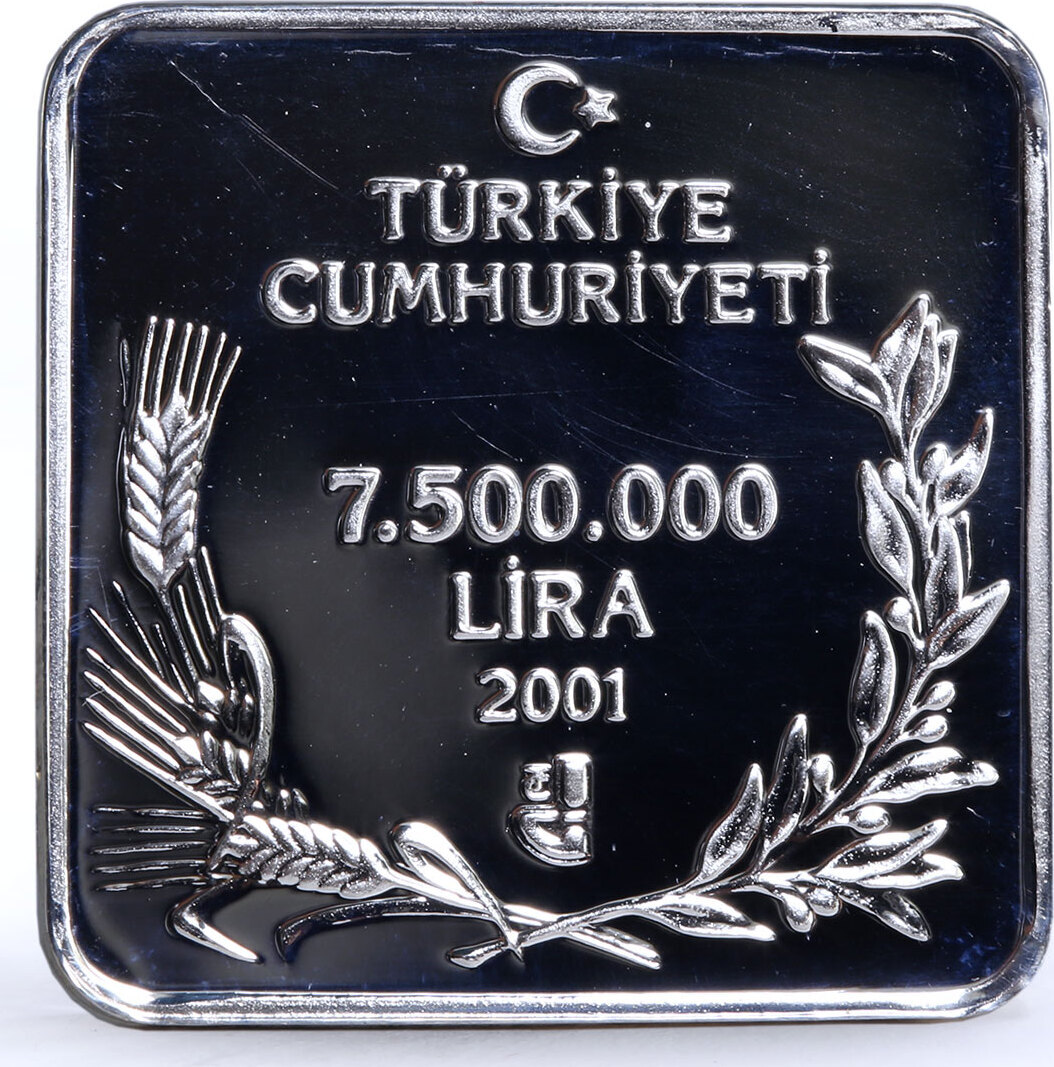 Turkey 7500000 lira Endangered Wildlife Vulture Bird Fauna silver coin ...