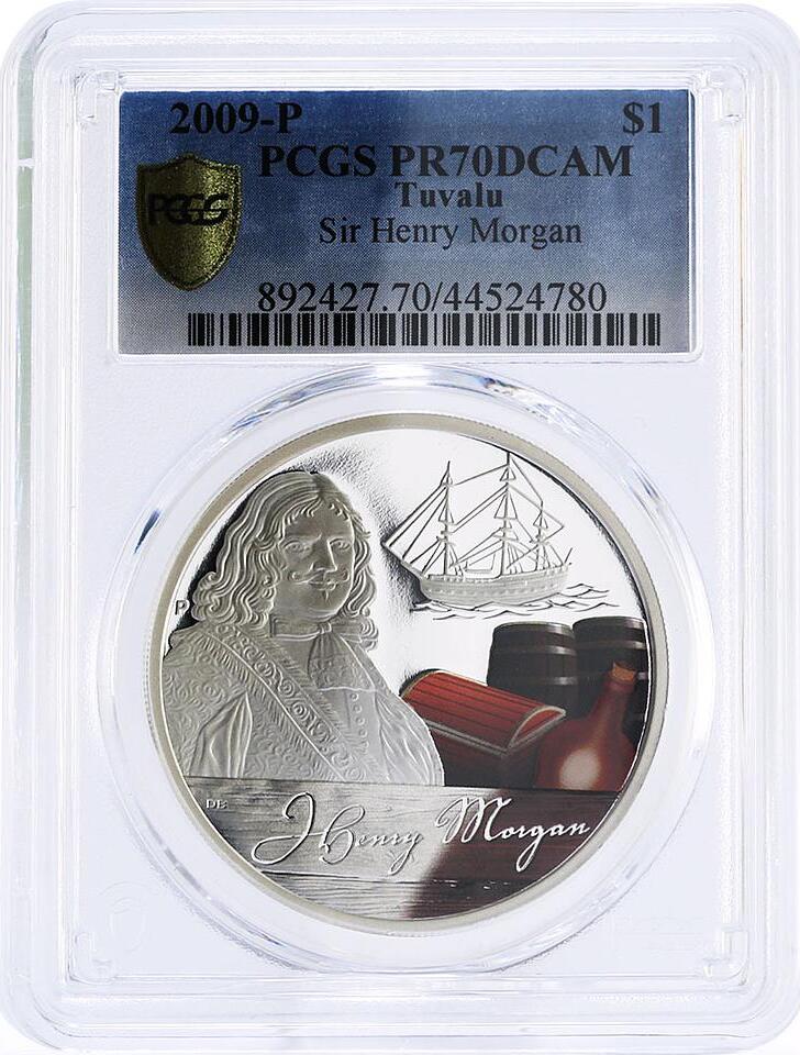 Tuvalu 1 dollar Welsh Privateer Sir Henry Morgan PR70 PCGS silver coin ...