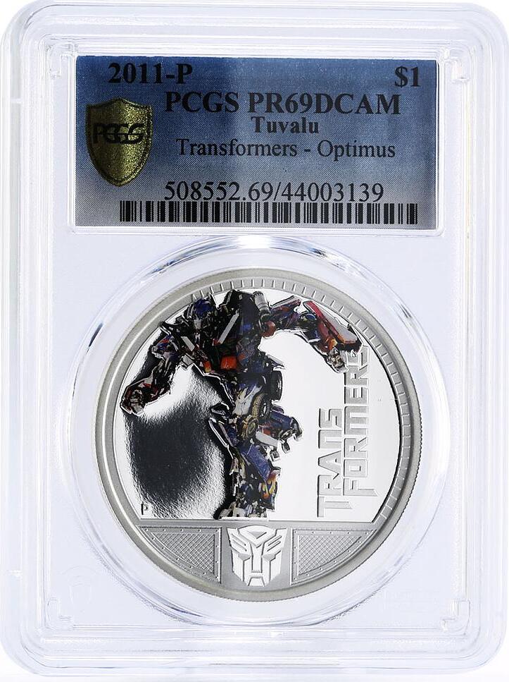 Tuvalu 1 dollar Transformers Optimus Prime PR70 PCGS colored silver ...
