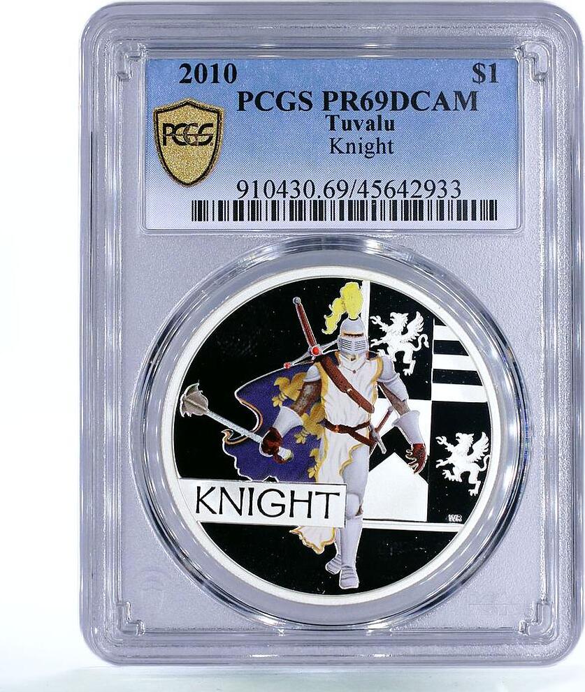 Tuvalu 1 dollar Great Warriors Knight Swordsman PR69 PCGS silver coin ...