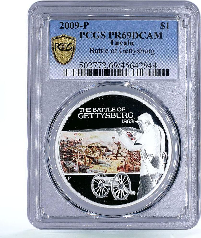 Tuvalu 1 dollar Battle of Gettysburg Soldiers PR69 PCGS colored silver ...