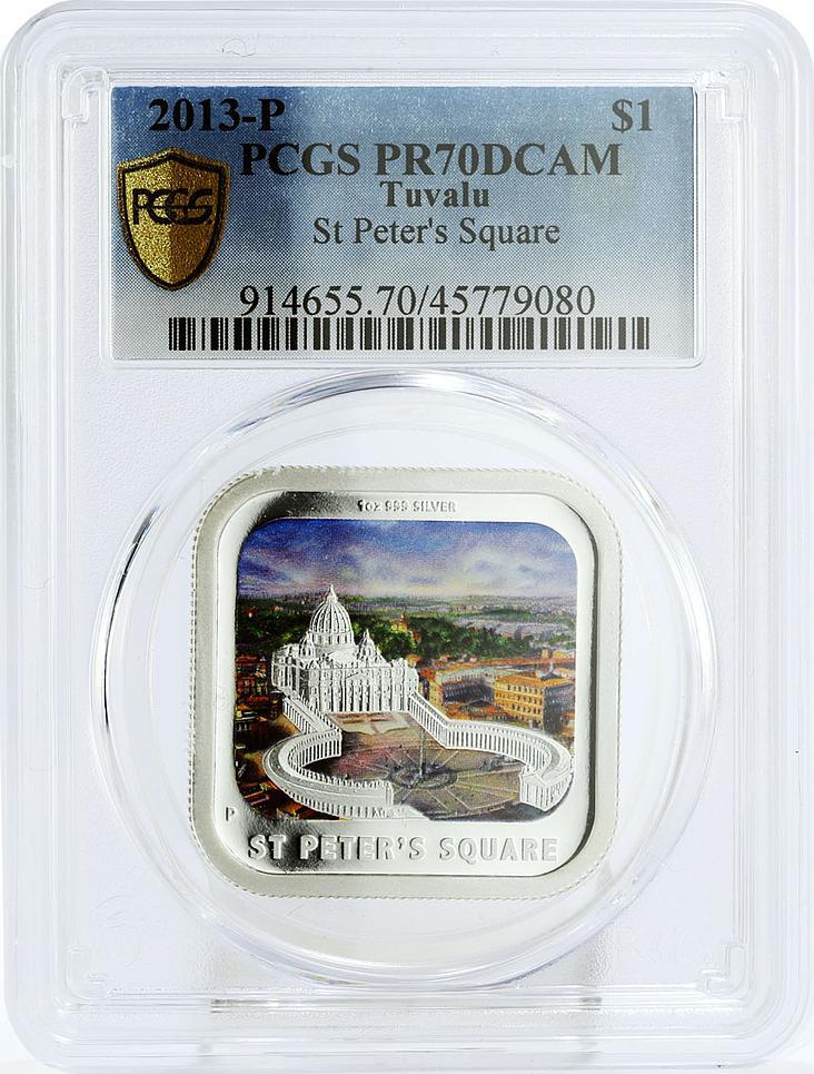 Tuvalu 1 dollar St Peters Square Vatican Rome PR70 PCGS silver coin ...