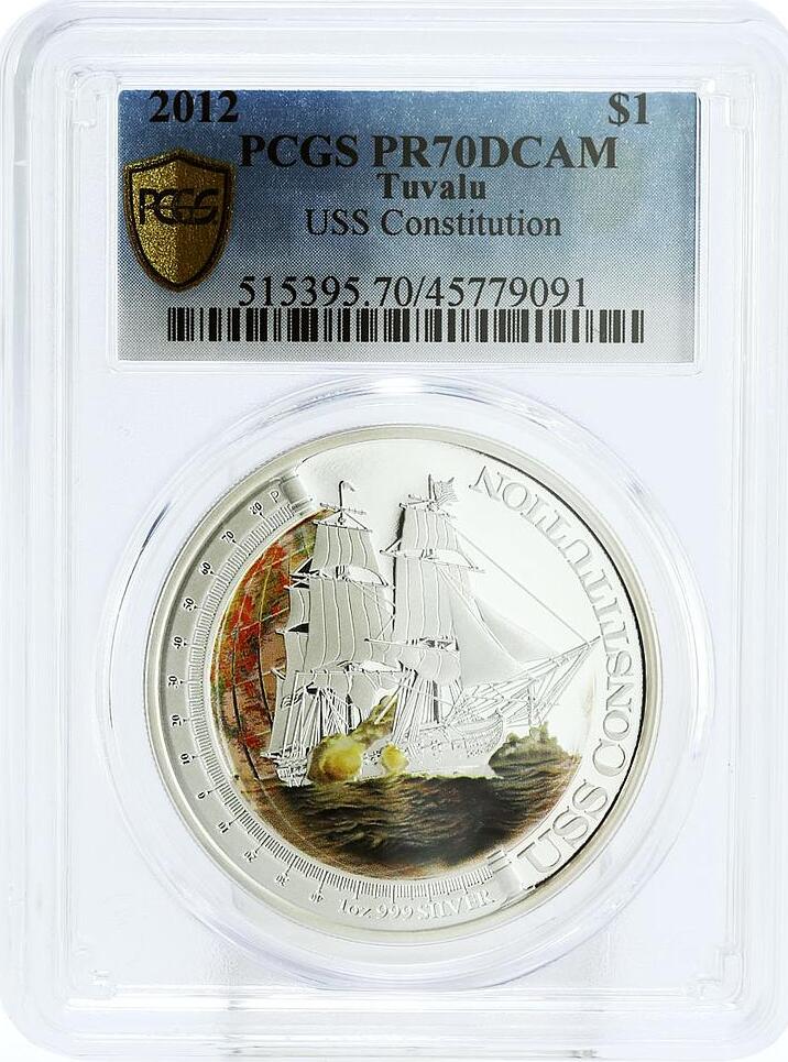 Tuvalu 1 dollar USS Constitution Ship Clipper PR70 PCGS colored silver ...