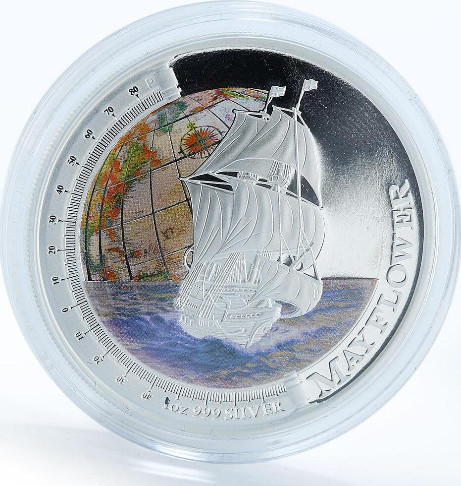 Tuvalu 1 dollar Seafaring Pilgrims Mayflower Ship Clipper proof silver ...