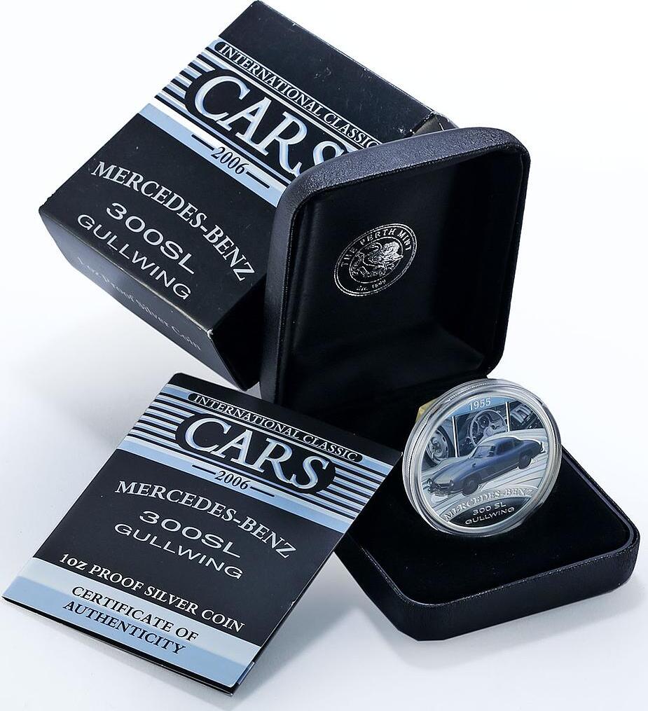 Tuvalu 1 dollar Classic Cars Mercedes-Benz 300SL Gullwing proof silver ...