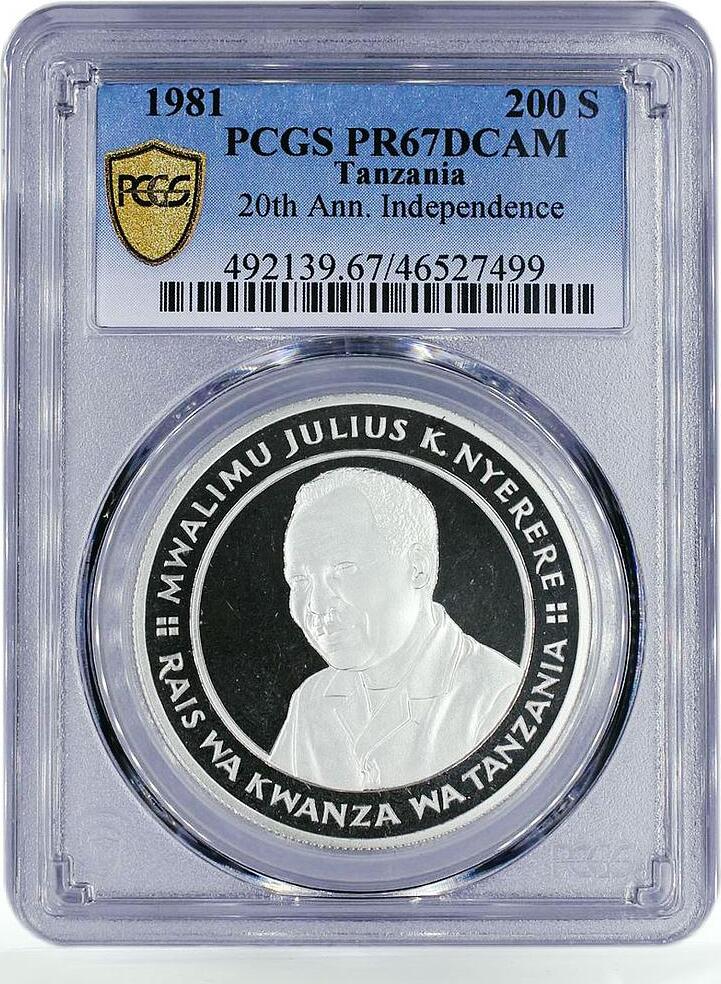 Tanzania 200 shillings Independence Julius Nyerere PR67 PCGS silver ...