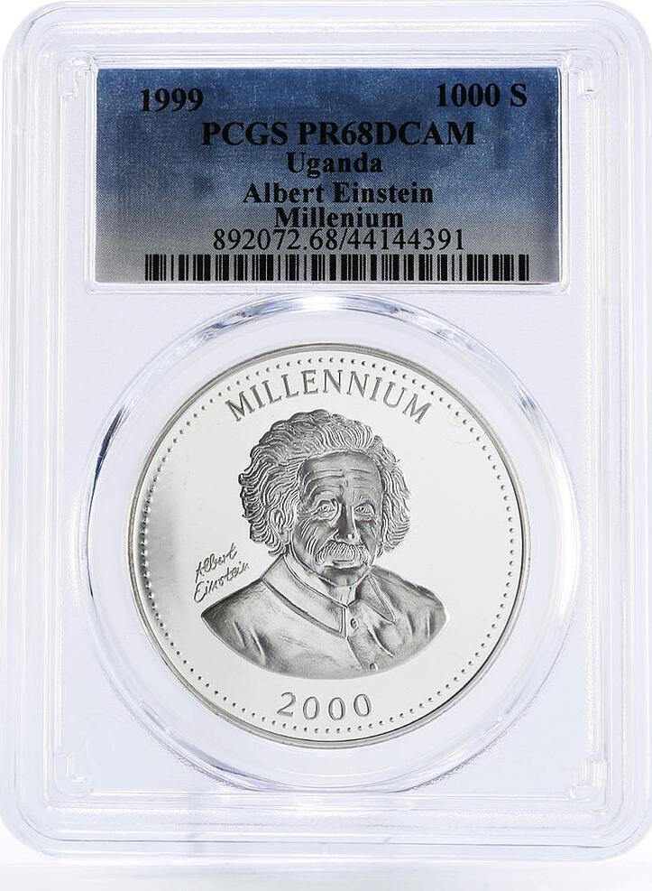 Uganda 1000 shillings Millennium Albert Einstein PR68 PCGS silver coin ...