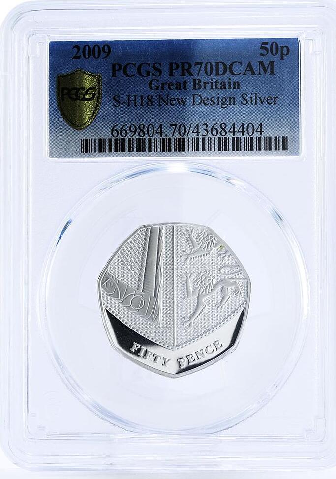 United Kingdom Britain 50 pence New Design Shield Arms Royal Symbol ...