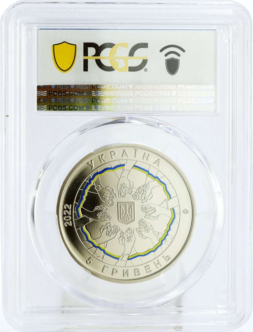 Ukraine 5 hryvnias In Unity Strength Countries Flags PR70 PCGS CuNi coin 2022 Proof | MA-Shops