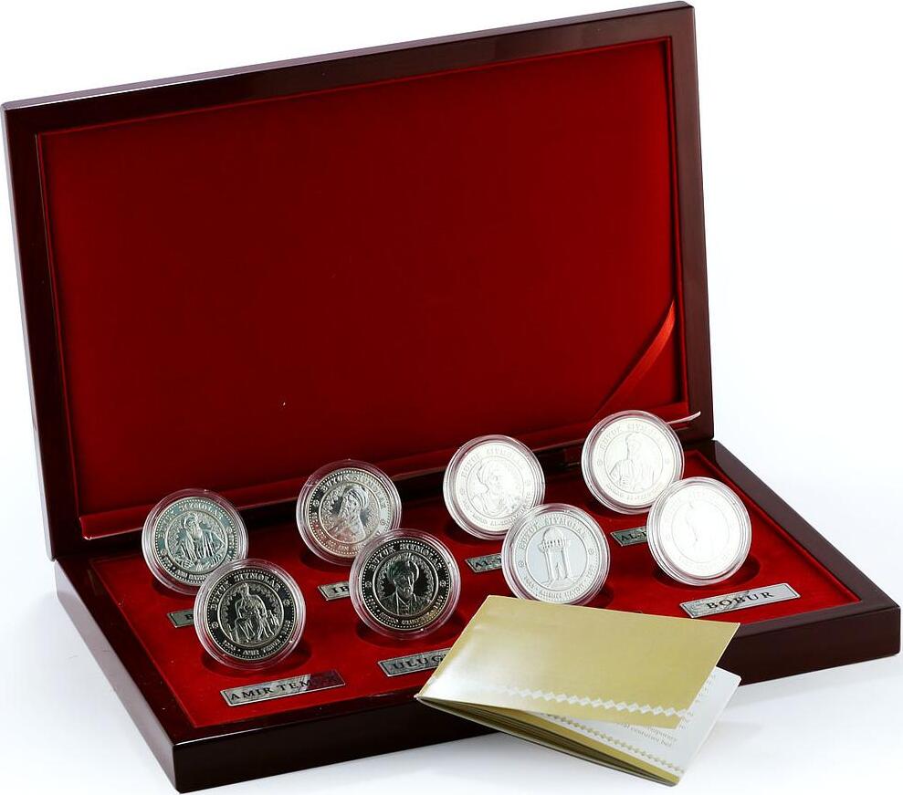 '-1 Uzbekistan set of 8 tokens Great Ancestors silver coins (medals ...