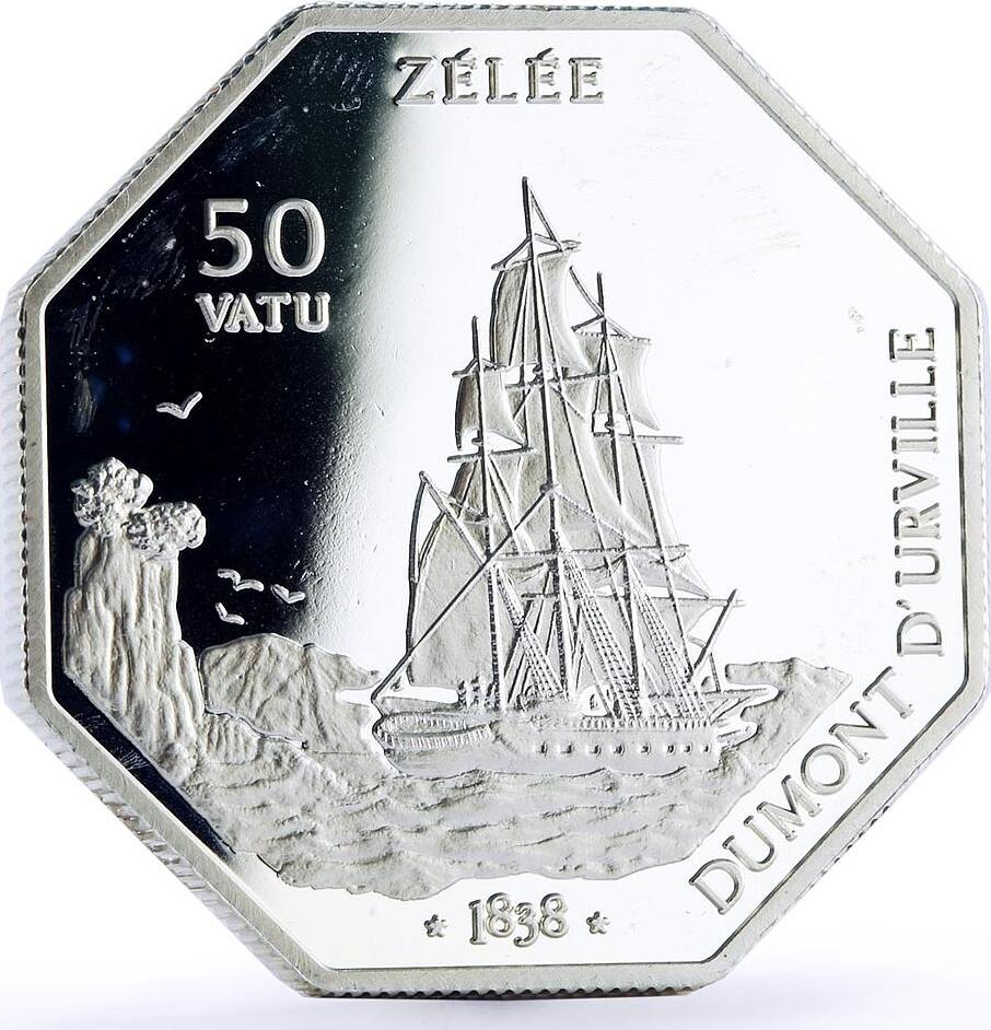 Vanuatu 50 vatu Seafaring Zelee Ship Clipper proof silver coin 1999 ...