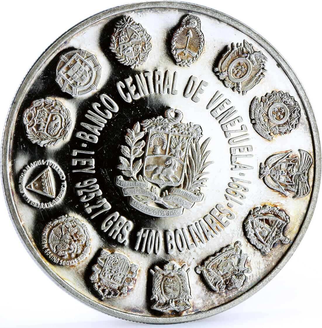 Venezuela 1100 bolivares Columbus Cristobal Colon Statue proof silver ...