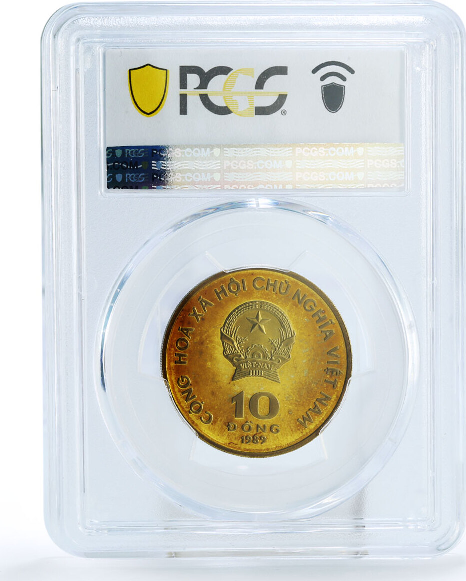 Vietnam 10 dong Pagoda Temple Buildings Architecture PR65 PCGS brass ...