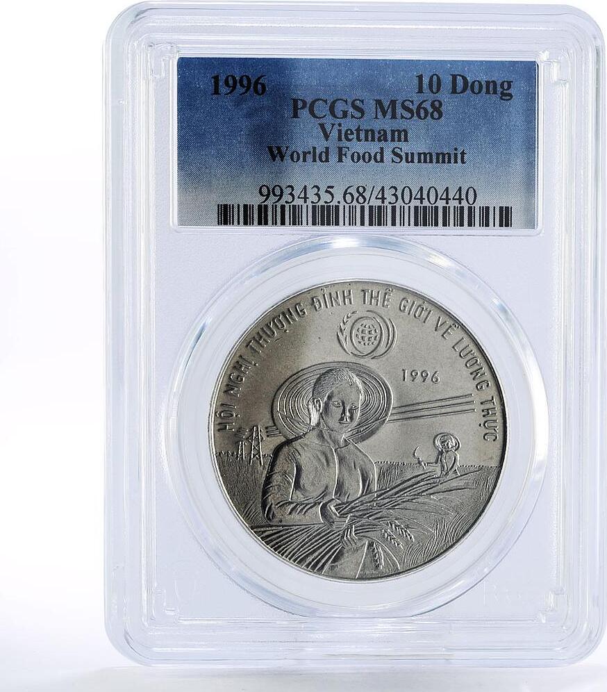 100 dong Vietnam 10 dong World Food Summit Woman Holding Grain MS68 ...