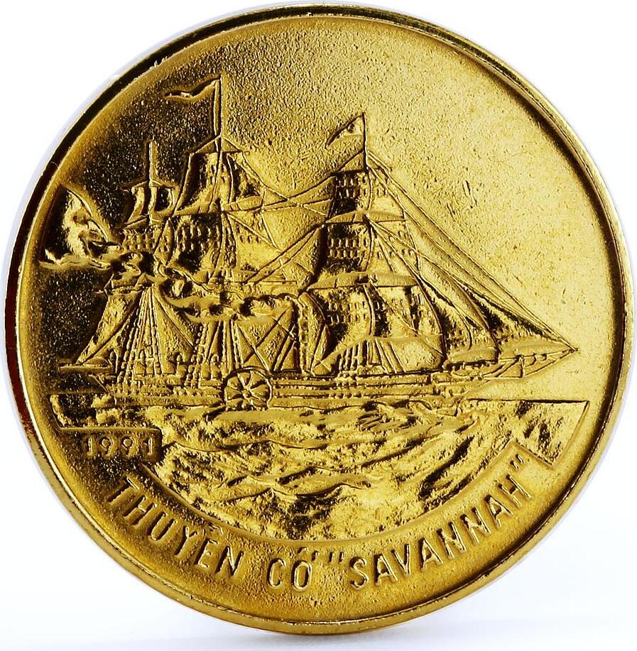 Vietnam 10 dong Boats of World series Savannah Ship gilded CuNi coin ...