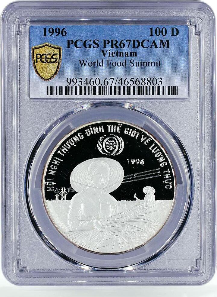 Vietnam 100 dong World Food Summit Woman Holding Grain PR67 PCGS Ag ...
