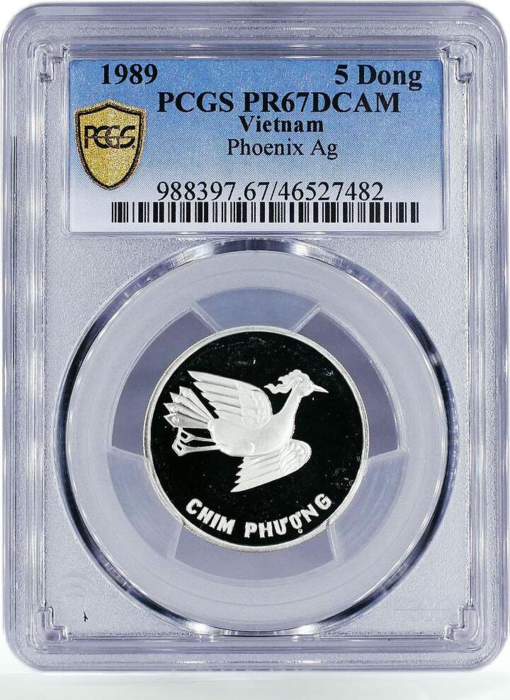 Vietnam 5 dong Mythological Bird Phoenix Animals Fauna PR67 PCGS Ag ...