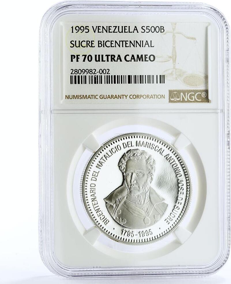 Venezuela 500 bolivares Birth of General Antonio Sucre PF70 NGC silver ...