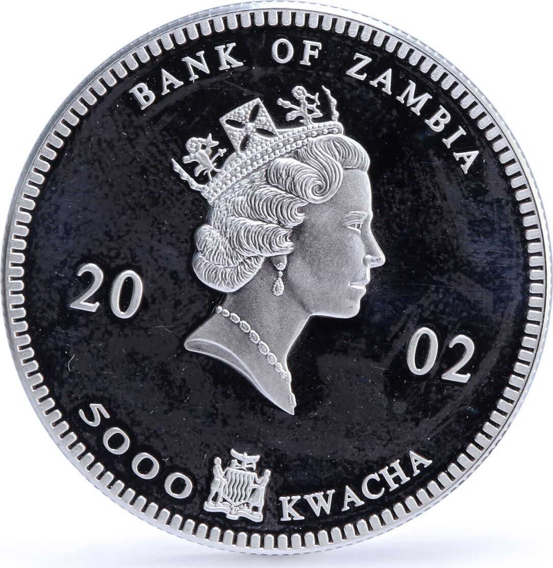 Zambia 5000 kwacha African Wildlife Elephant Animals Fauna silver coin ...