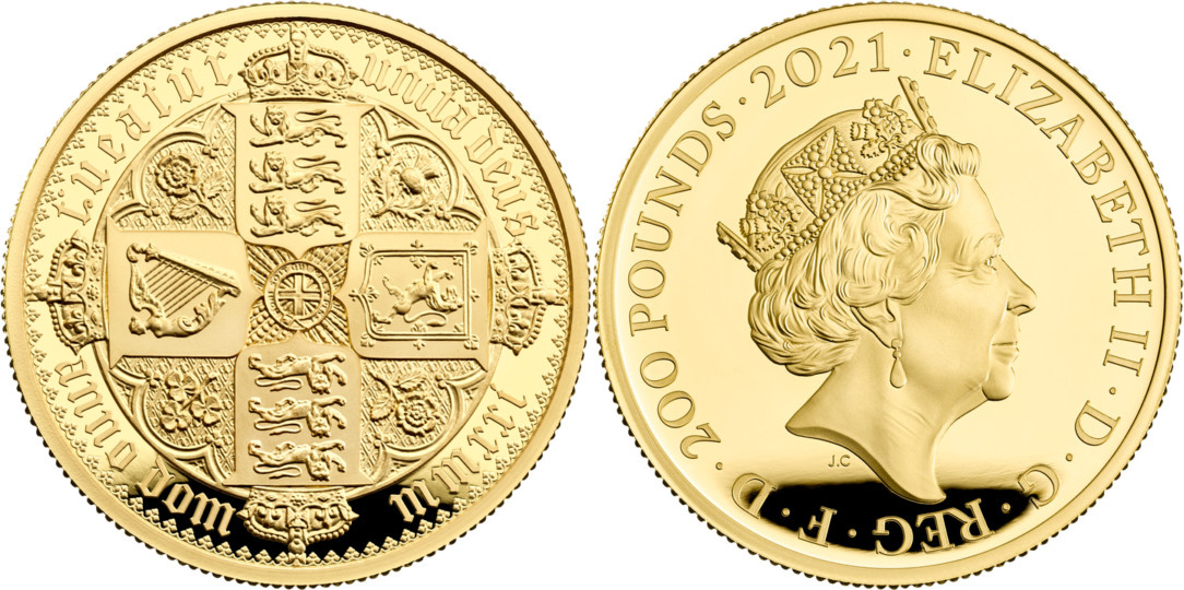 200£ Great Britain 2021 £200 Gothic Crown Quartered Arms 2 oz Gold ...