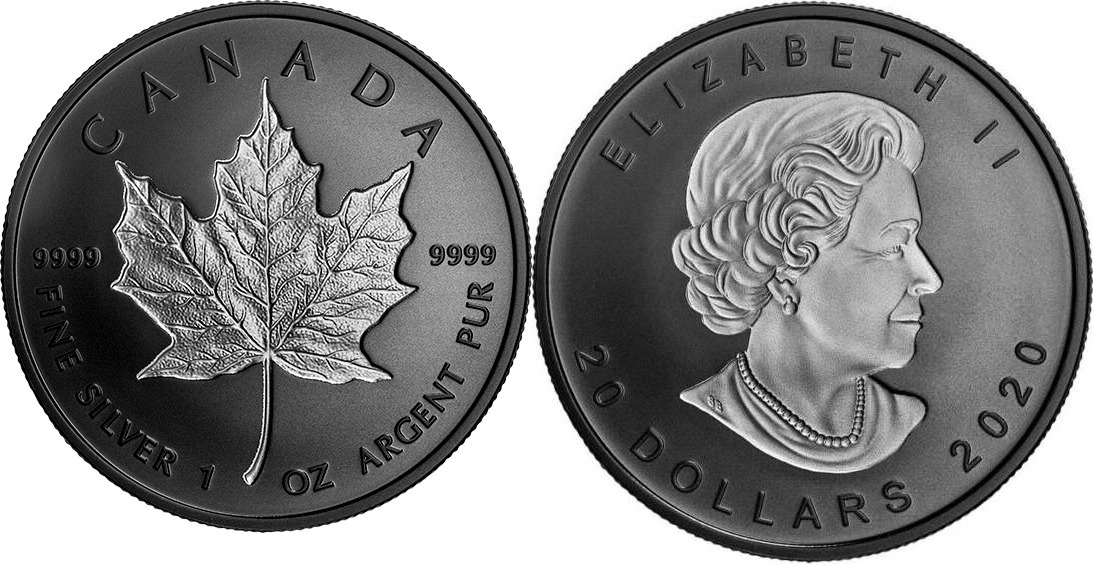 Canada 2020 20$ Incuse Silver Maple Leaf Rhodium Plated 1 oz Pure ...