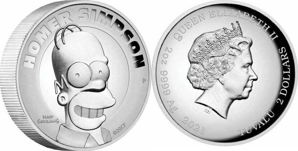Tuvalu 2021 2$ Homer Simpson 2 oz High Relief Silver Coin | MA-Shops