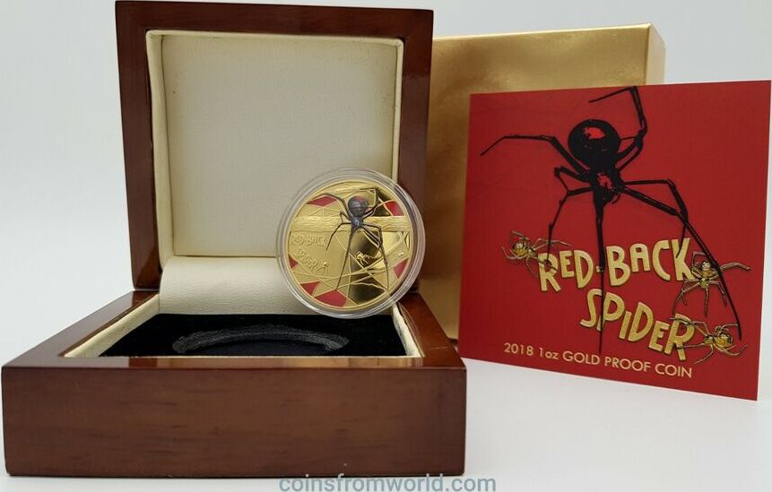 Niue 2018 100$ Deadly & Dangerous Red-Back Spider 1 oz Gold Proof Coin | MA-Shops