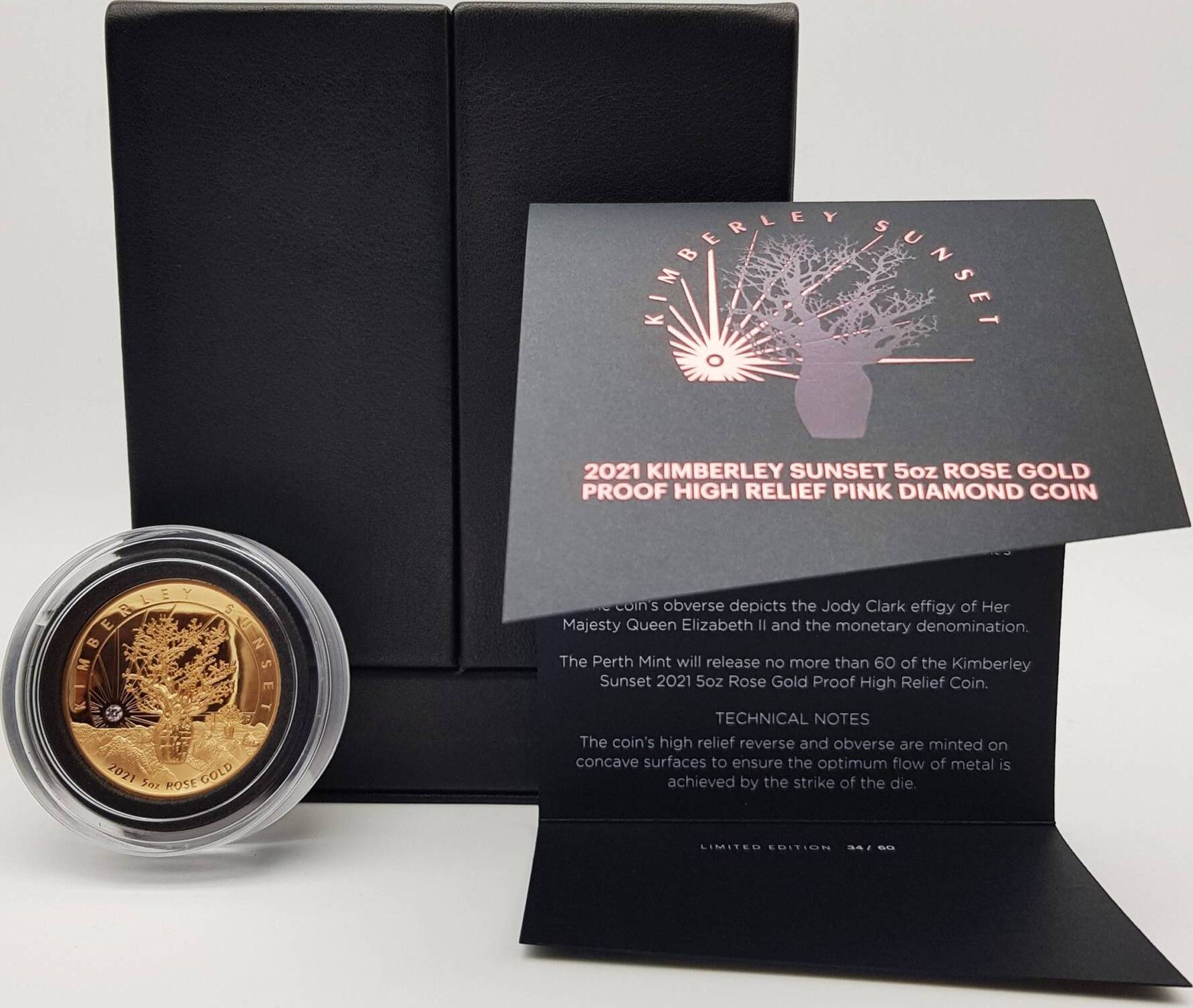 Australia 2021 1000$ Kimberley Sunset 5oz Rose Gold Proof Pink Diamond ...