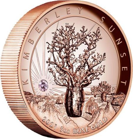 Australia 2021 1000$ Kimberley Sunset 5oz Rose Gold Proof Pink Diamond ...